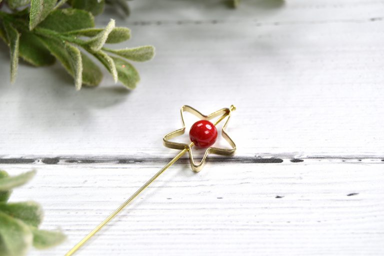 Tree Topper ‘Mini Kit’ – Gold Star, Solid Red Pearl, and Extra-Long Pin ...